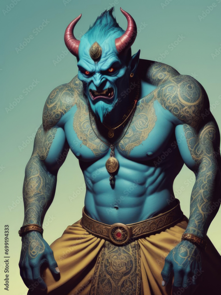 Mystical Djinn - Medium Shot of a Wise Djinn with Mystical Tattoos in a ...