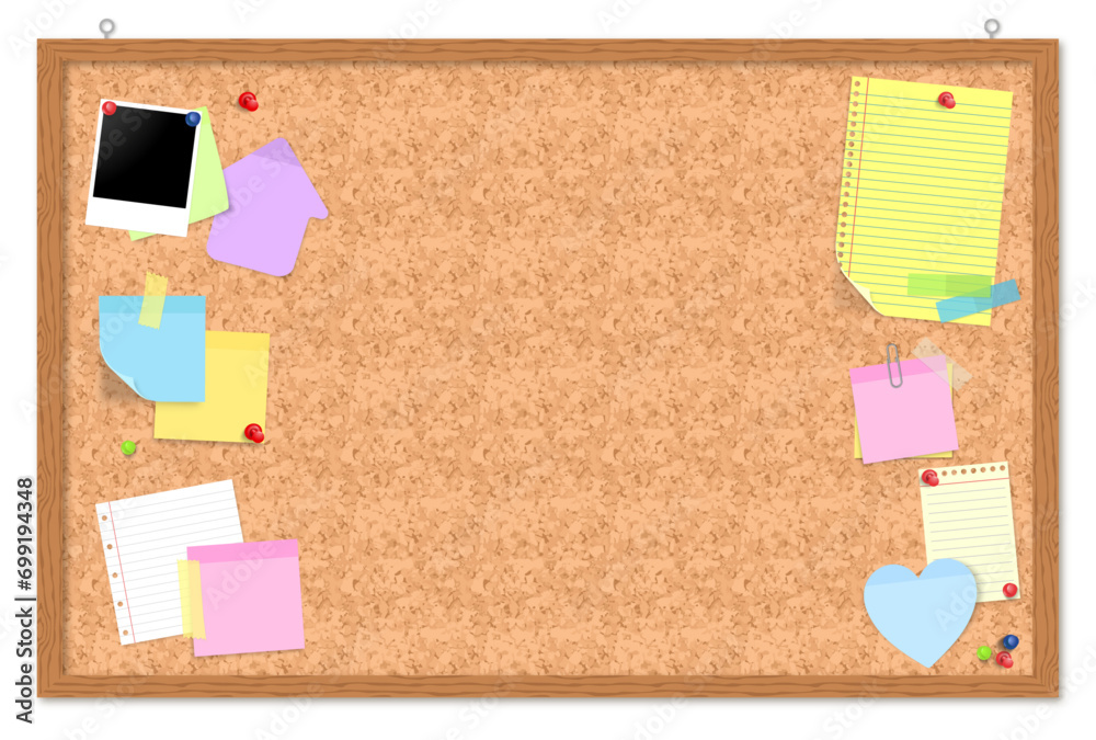 bulletin board cork board with post it notes rulled paper pohoto ...