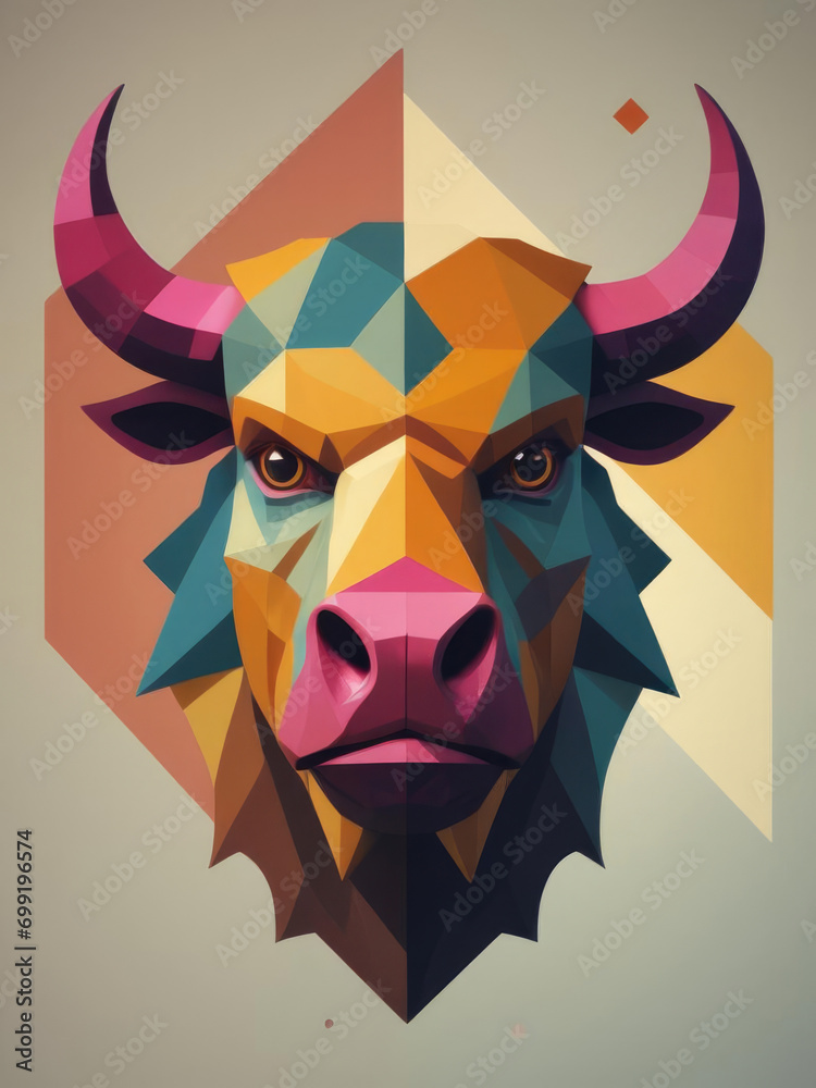 Flat Pop Art Style Minotaur - Medium shot of a monstrous minotaur with ...