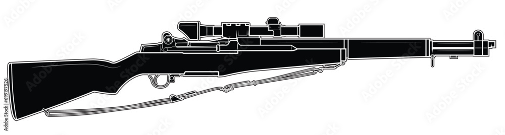 Vector illustration of the M1 Garand rifle with sniper scope and sling ...
