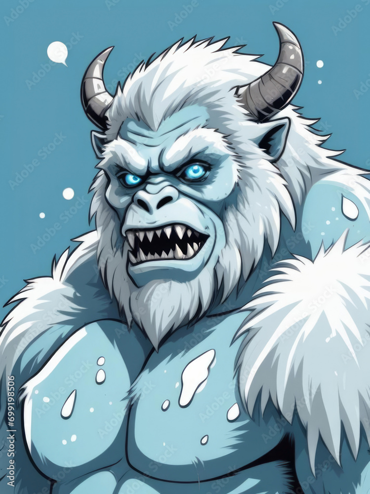 Flat Pop Art Style Yeti Monster with Frost and Icy Blue Eyes in Comic ...