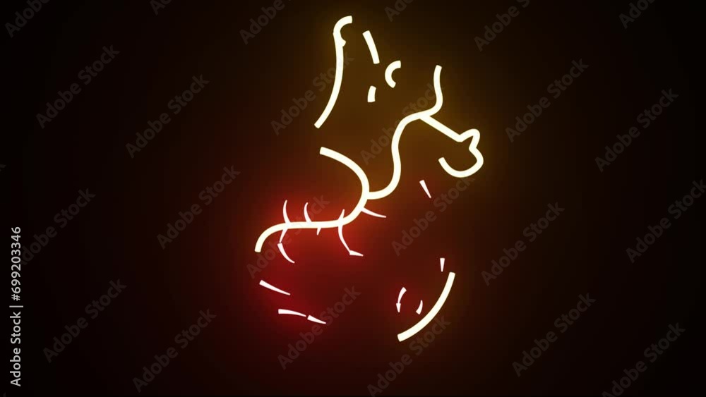 Glowing red and yellow neon human heart animation. Human blood ...
