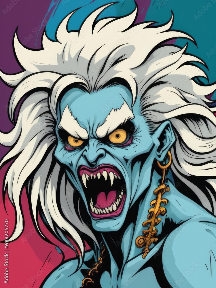 Flat Pop Art Style Banshee with Wild Hair and Wailing Mouth Gen AI ...