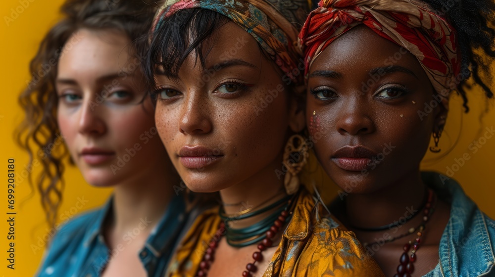 Skincare diversity and women hug portrait for inclusivity happiness and ...