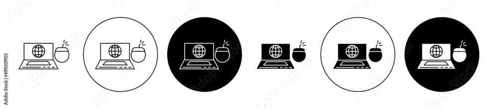 Ddos malware attack icon flat logo set. computer virus by spam hacker ...