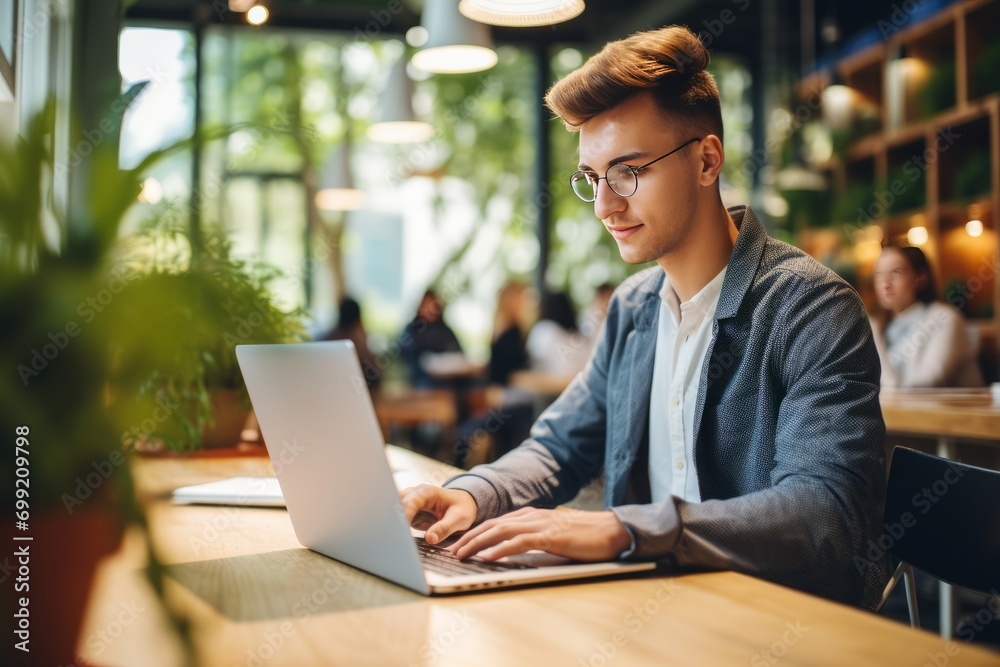 Teen girl students using a laptop looking at a computer sitting at desk ...