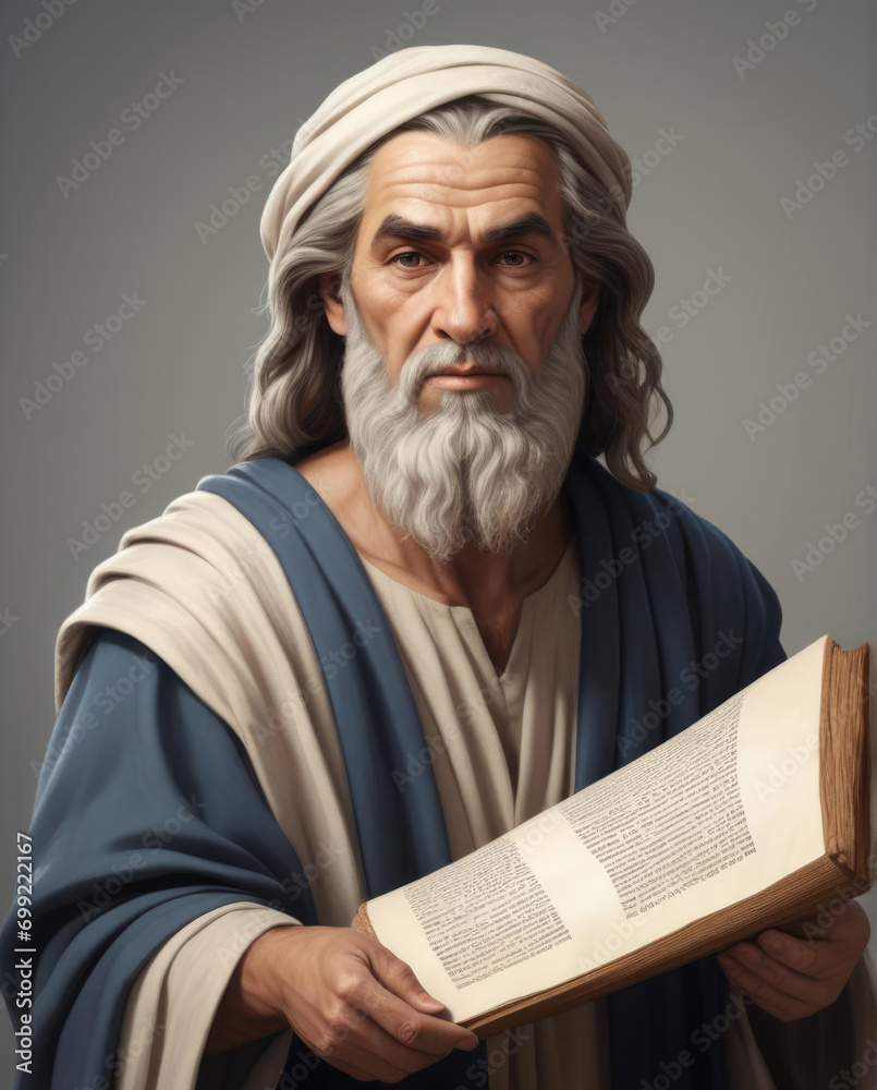 Realistic Flat Illustration of Prophet Isaiah with a Scroll - Stylized ...