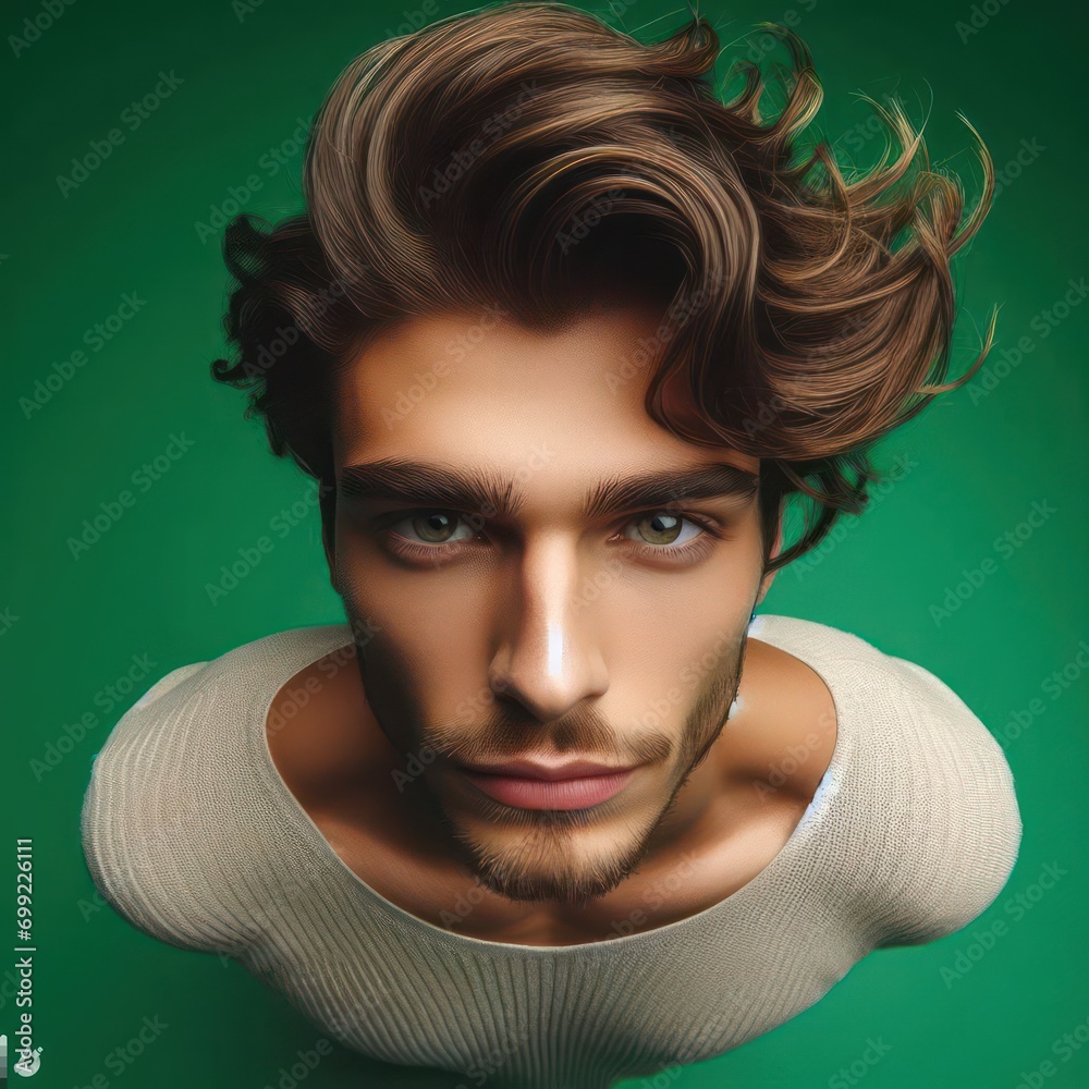 white latino 22 years old man, wavy hair semi long hairstyle, extreme ...
