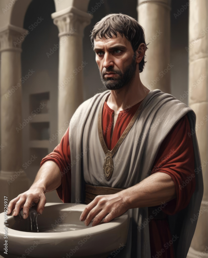 Stylized Illustration of Pontius Pilate Washing His Hands - A Realistic ...