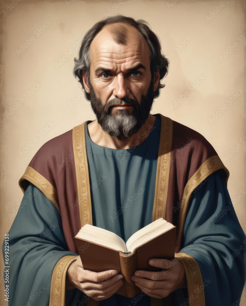 Apostle Paul - Realistic flat illustration of a biblical figure with a sword and a book ...
