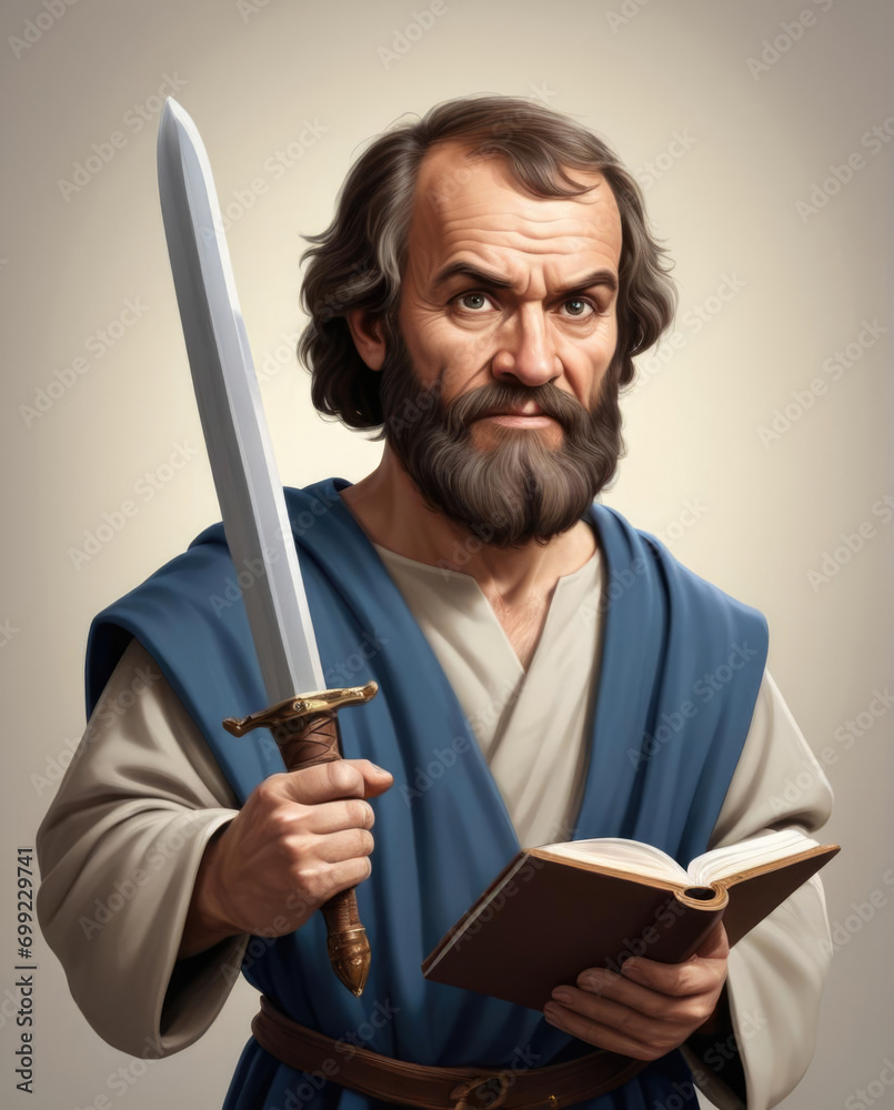 Realistic Flat Illustration of Apostle Paul with Sword and Book Gen AI Stock Illustration ...
