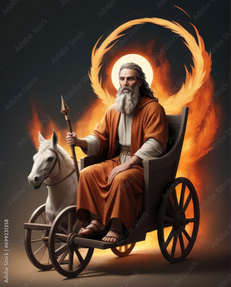 Prophet Elijah in a Chariot of Fire - Realistic flat illustration of a ...