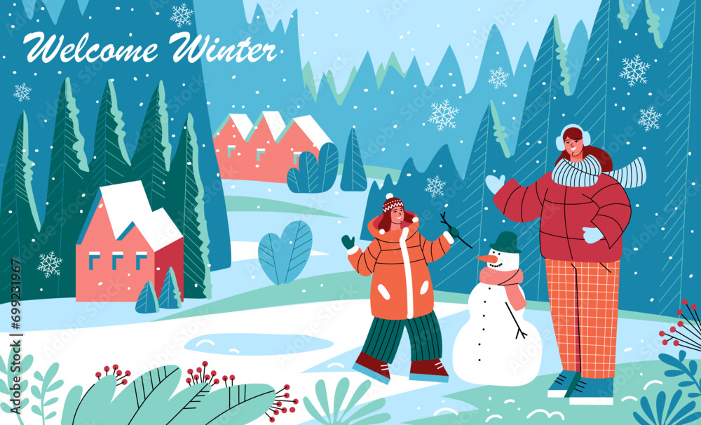 Welcome winter. Winter background. Vector illustration Template for ...