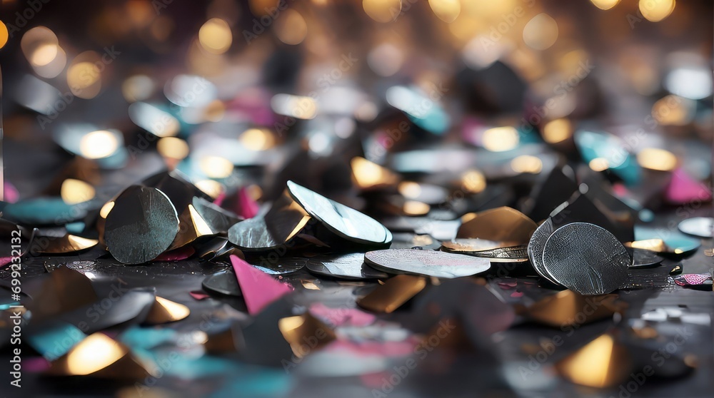 metal confetti with abstract shapes, blurry bokeh, metalic scrapes ...