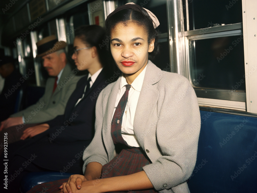 Rosa Parks sits defiantly during Montgomery Bus Boycott, symbolizing ...