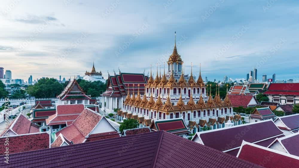 Golden metal castle illuminated, Wat Ratchanatdaram Woravihara, Loha ...