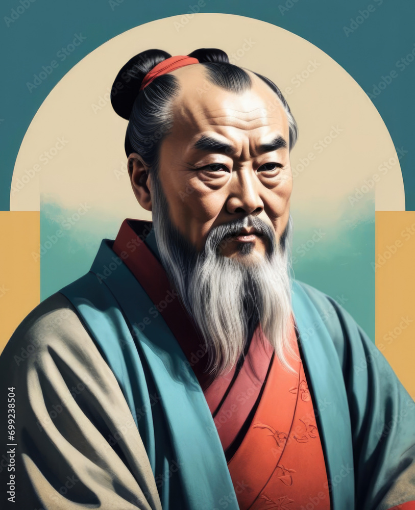 Confucius in Pop Art - Mid-shot portrait of the ancient historical ...