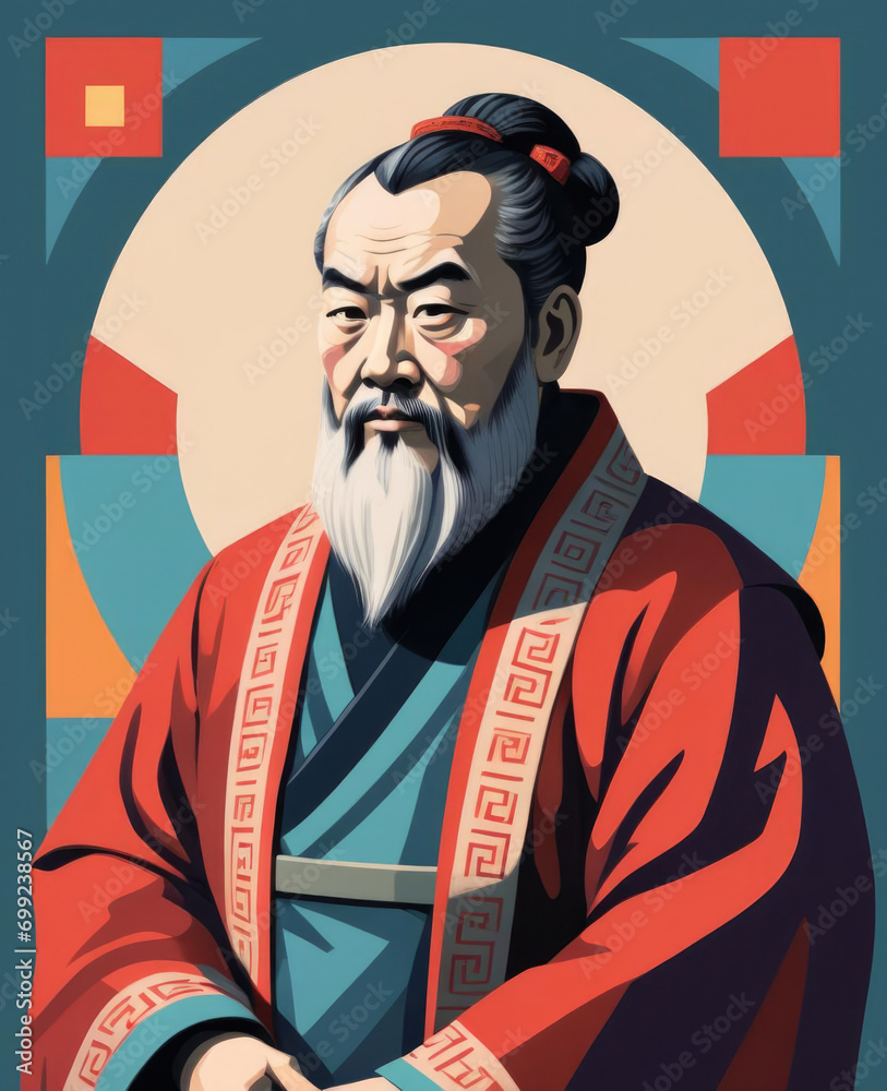 Confucius in Pop Art - Mid-shot portrait of the ancient historical ...