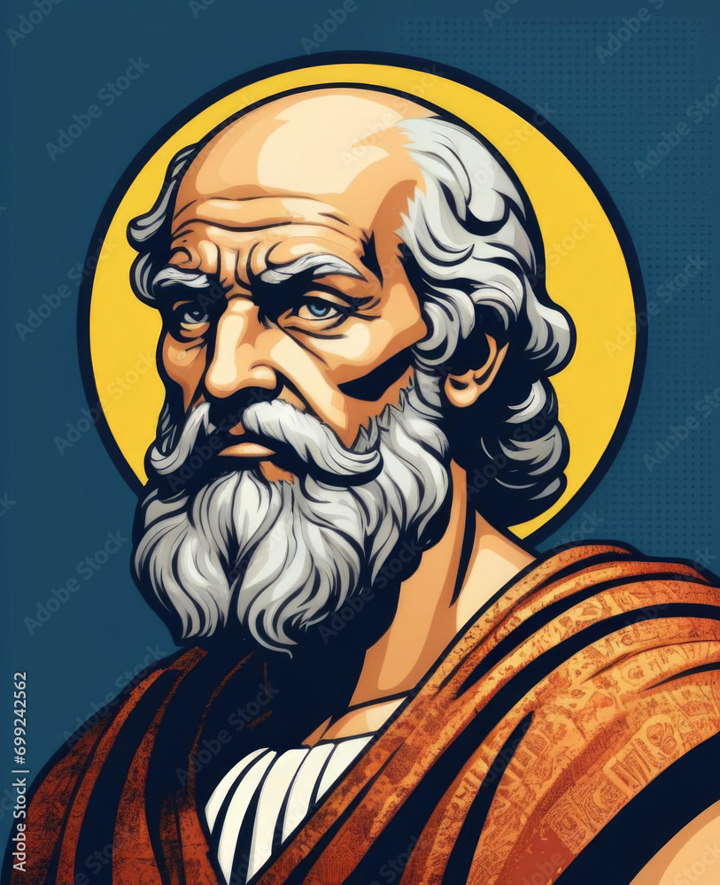 Archimedes in Pop Art - Mid-shot portrait of the ancient historical ...