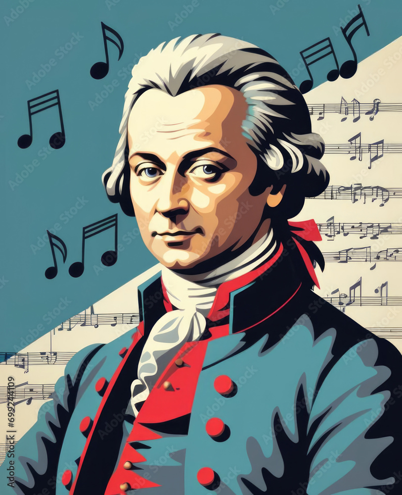 Pop Art Portrait of Mozart - Mid-shot depiction of the famous ...
