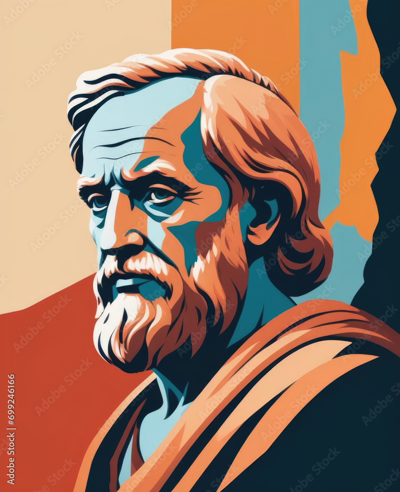 Plato in Flat Pop Art - Mid-shot portrait of the ancient historical ...