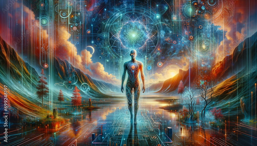 Deep Learning: Surreal fusion of nature and technology with AI humanoid ...