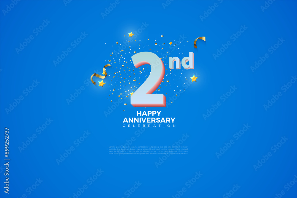 Second, 2nd Anniversary celebration, 2 Anniversary celebration in Blue BG, stars, festive ...