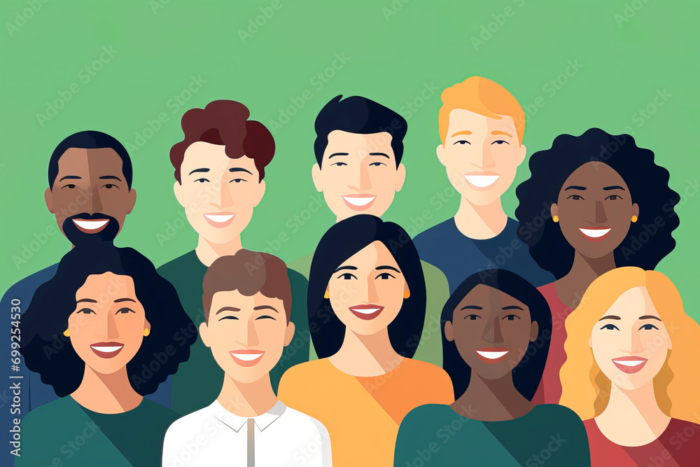 Cartoon image of a group of different nationalities people all together ...