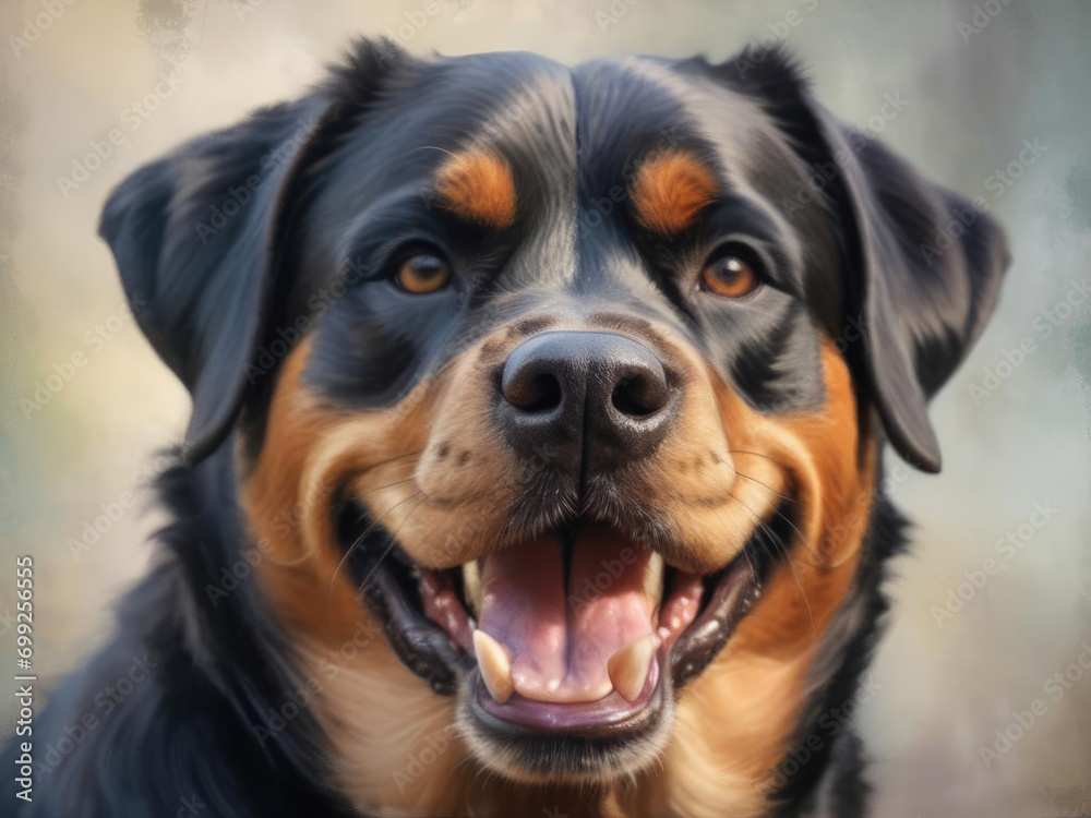 Happy Rottweiler - A close-up portrait of a popular Rottweiler breed ...