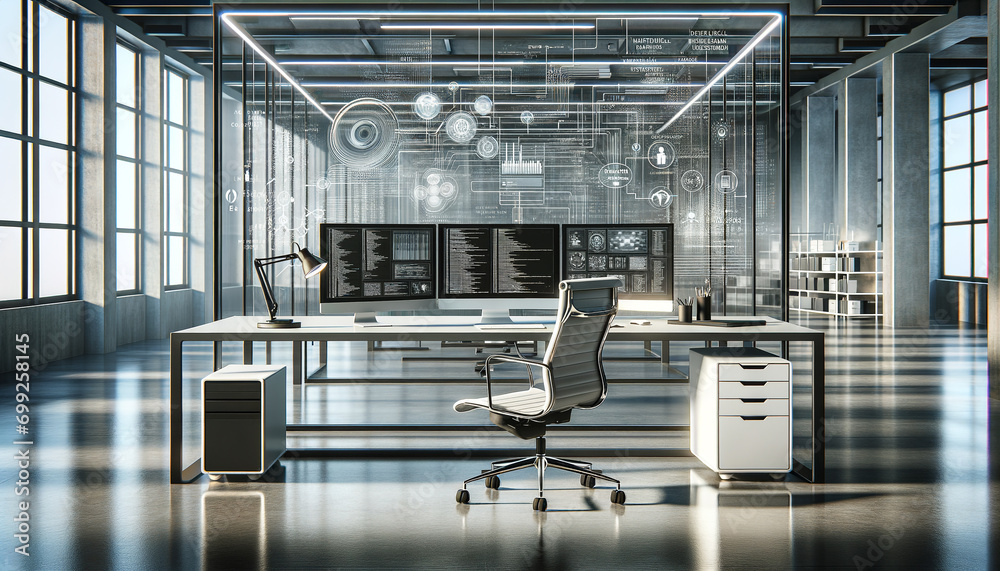 Modern, Minimalistic Technology Workspace with Advanced AI System ...