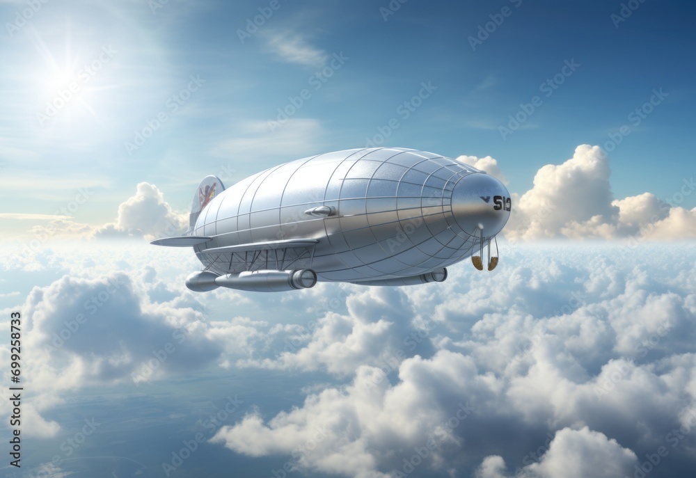 blue, zeppelin, airship, balloon, sky, blimp, white, air, fly ...