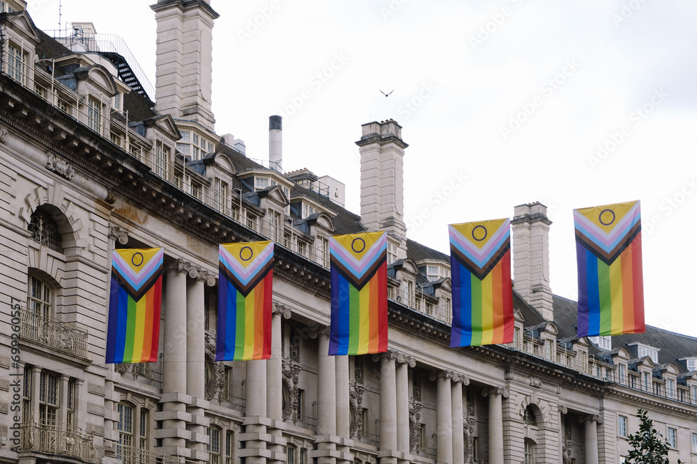 Pride flag color develops on buildings in London Stock Photo | Adobe Stock