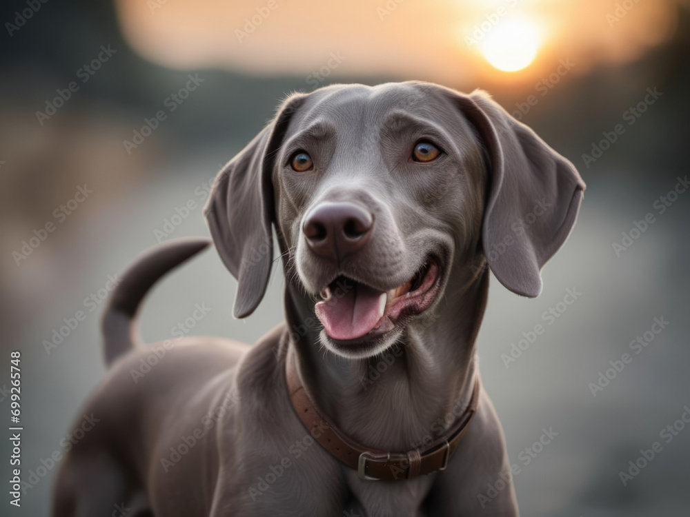 Majestic Weimaraner - close-up of a happy dog face in classic pose with ...