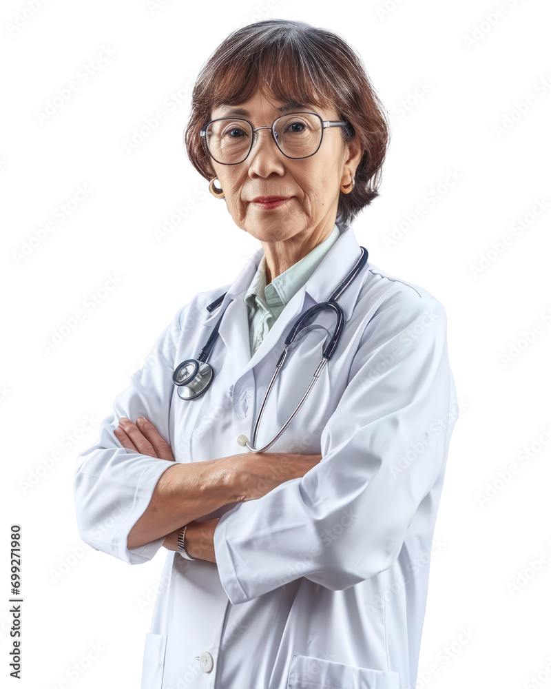 portrait of a senior woman, potrait of A happy asian old female doctor ...
