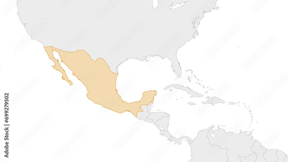 Animation of Mexico country map on the world map. Animation of map zoom ...