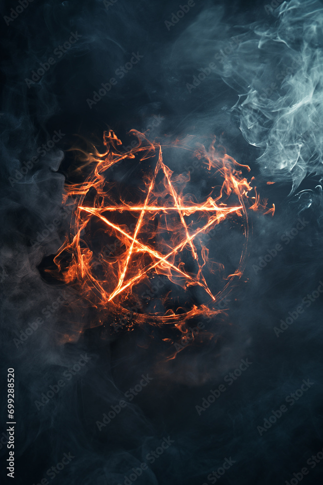 Fire yellow pentagram - fantasy pentagram star in flames, fire, smoke ...