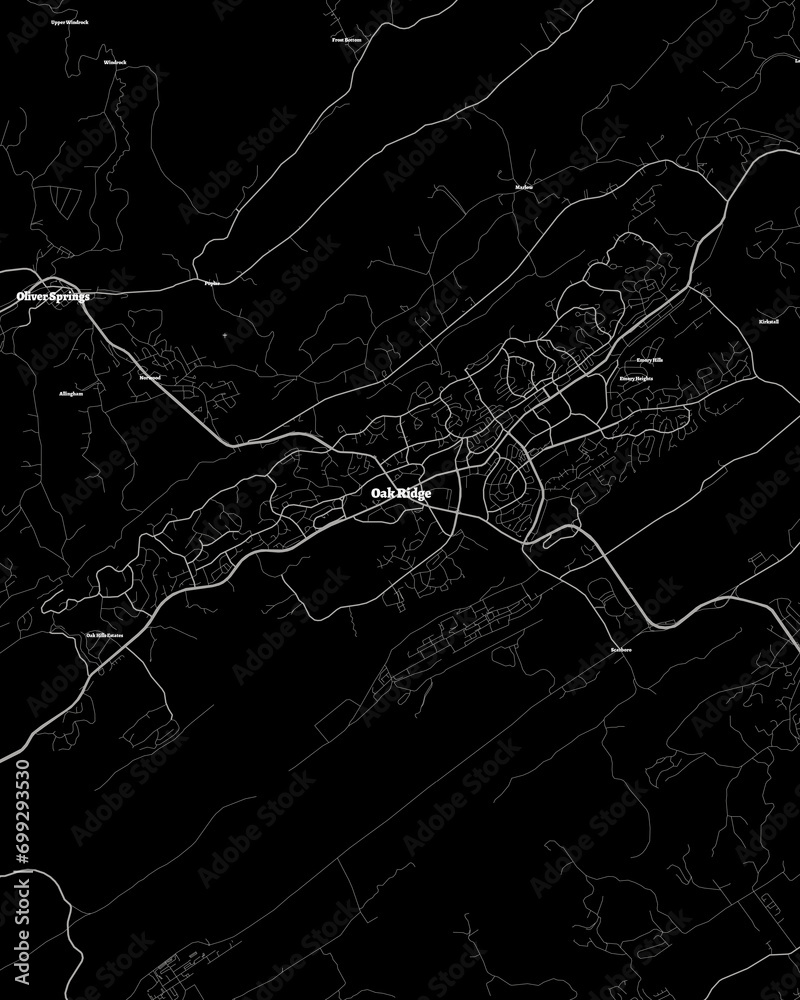 Oak Ridge Tennessee Map, Detailed Dark Map of Oak Ridge Tennessee Stock ...