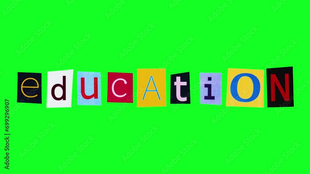 Vibrant animation with word education made of single letters printed on ...