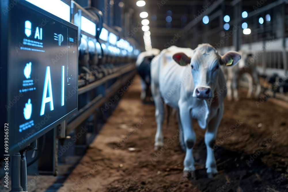 A high-tech cow farm managed by artificial intelligence. Dashboard with ...