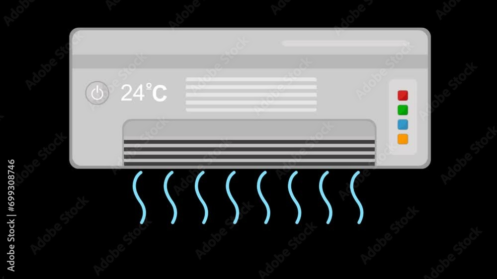 video animation illustration of an air conditioner with cooling waves ...