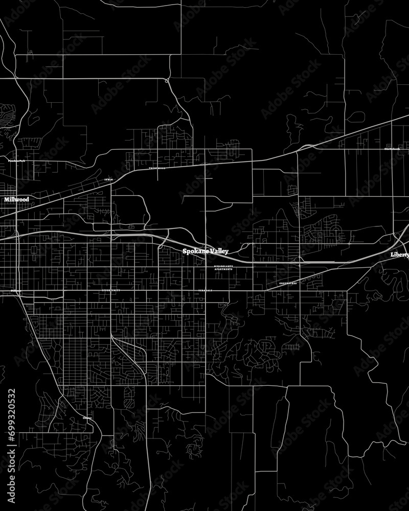 Spokane Valley Washington Map, Detailed Dark Map of Spokane Valley ...