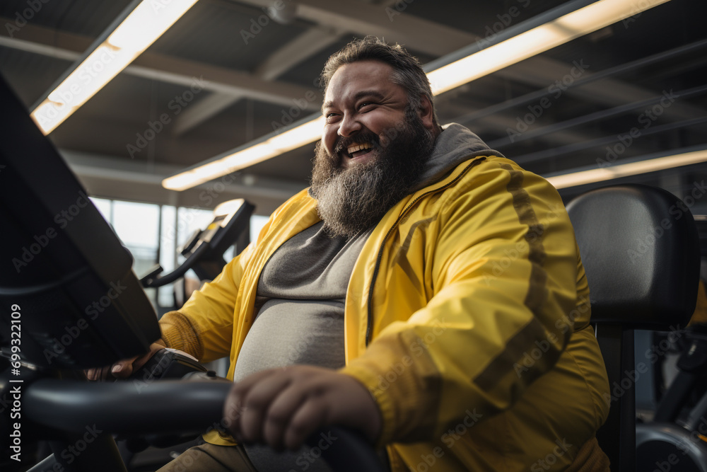 Fat, overweight people man woman boy girl do sport, training, care ...