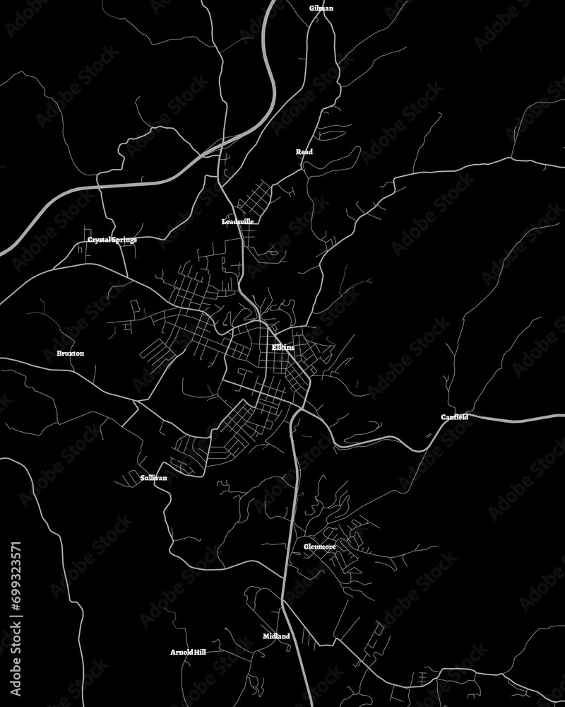 Elkins West Virginia Map, Detailed Dark Map of Elkins West Virginia ...