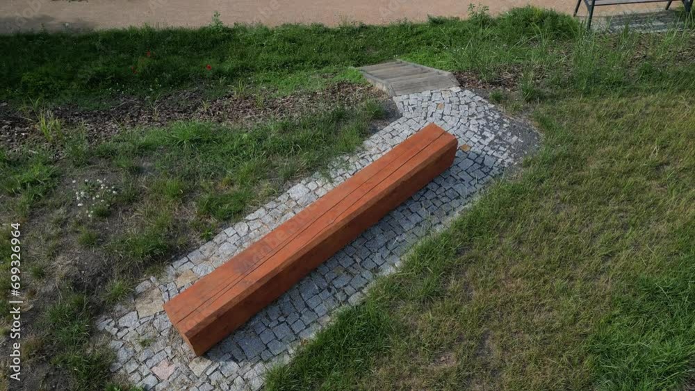 theater amphitheater for audience seating. the wooden prisms are on a ...