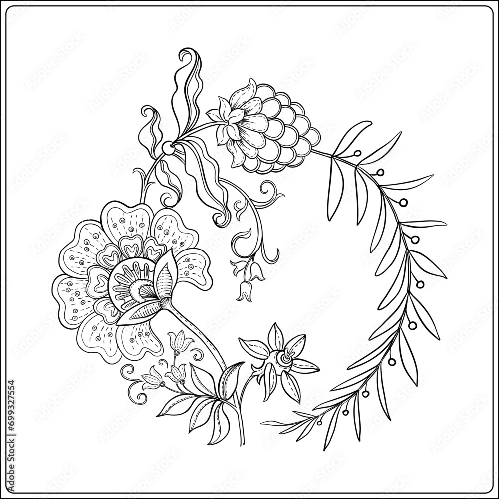 Fantasy flowers and bird, decorative flowers and leaves in art nouveau ...