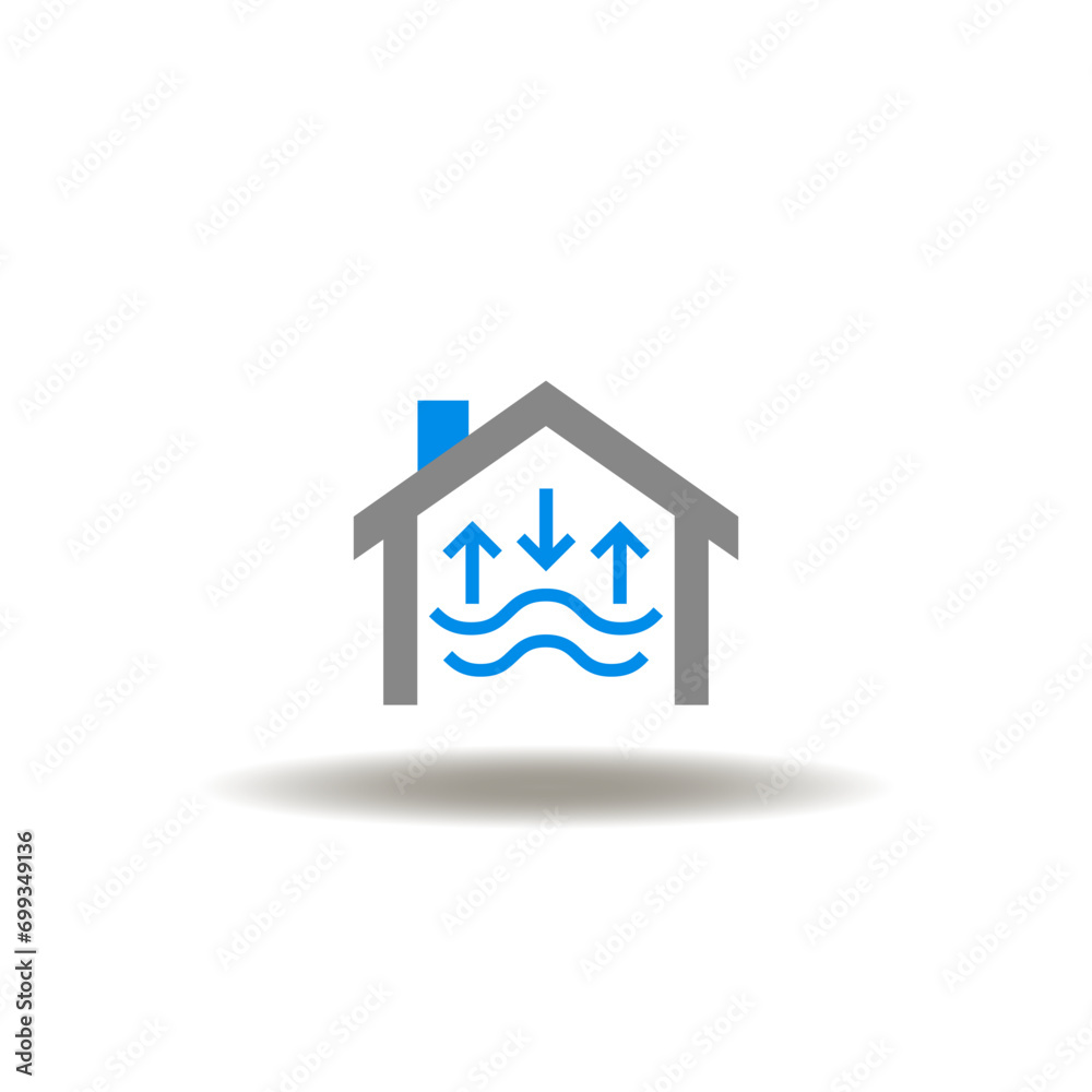 Vector illustration of house with waves and arrows up down. Symbol of ...