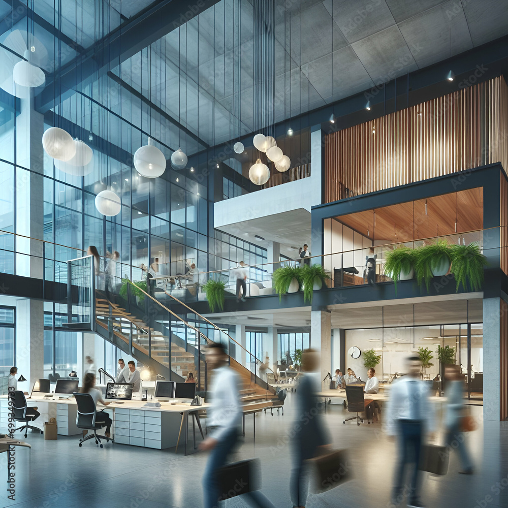 Modern Bright Business Large Work Workplace Lobby Open Space Office ...