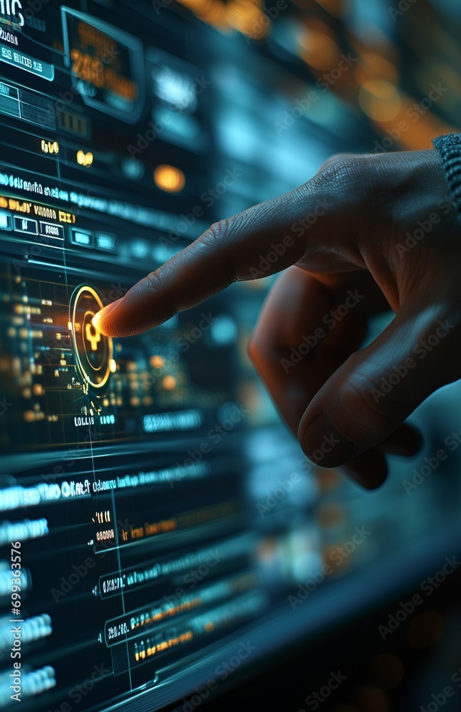 Futuristic Touchscreen Interface Interaction, click by using finger Stock-Illustration | Adobe Stock