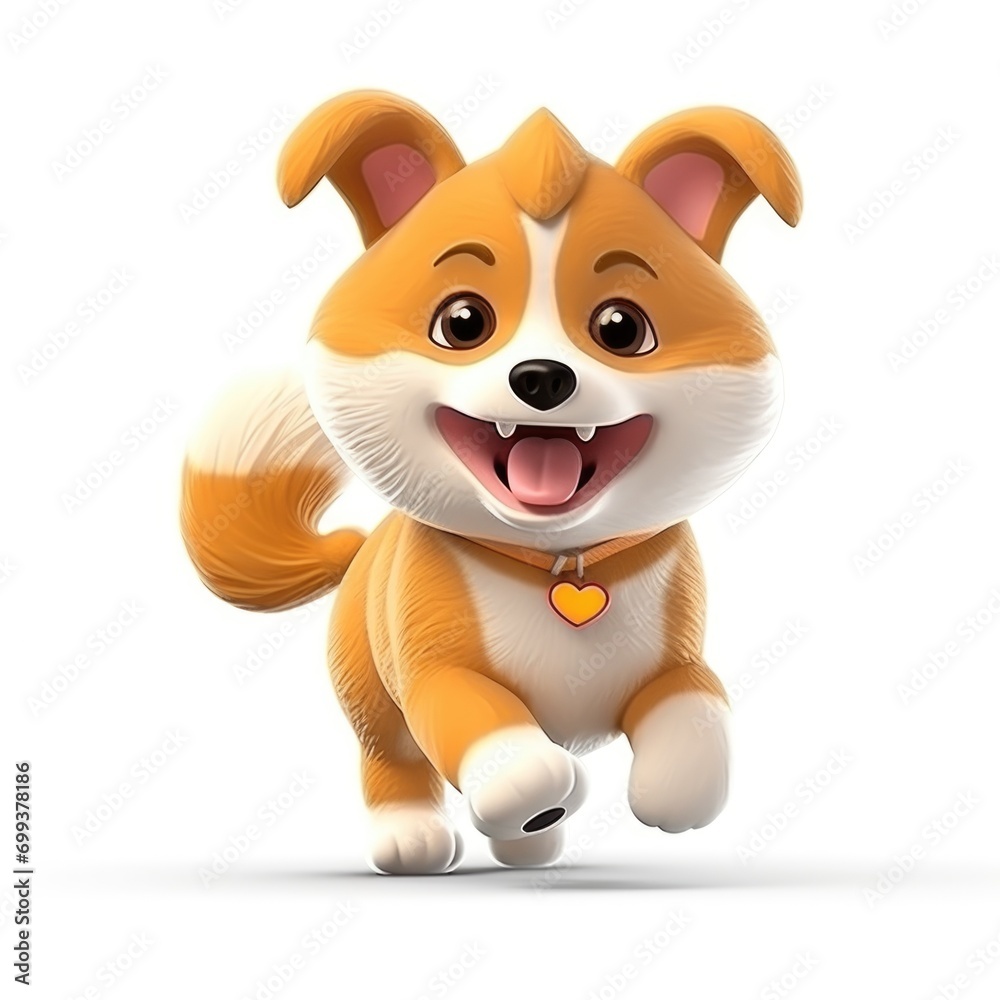 Cute 3d Chinese Shiba Inu dog on a white background Stock Illustration ...