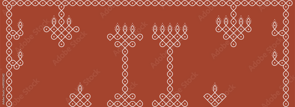 Indian Traditional and Cultural deepam pulli Kolam design vector, set ...